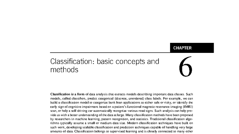 CHAPTER 6: Classification - Basic Concepts and Methods (KTRA Data Mining) - Studocu