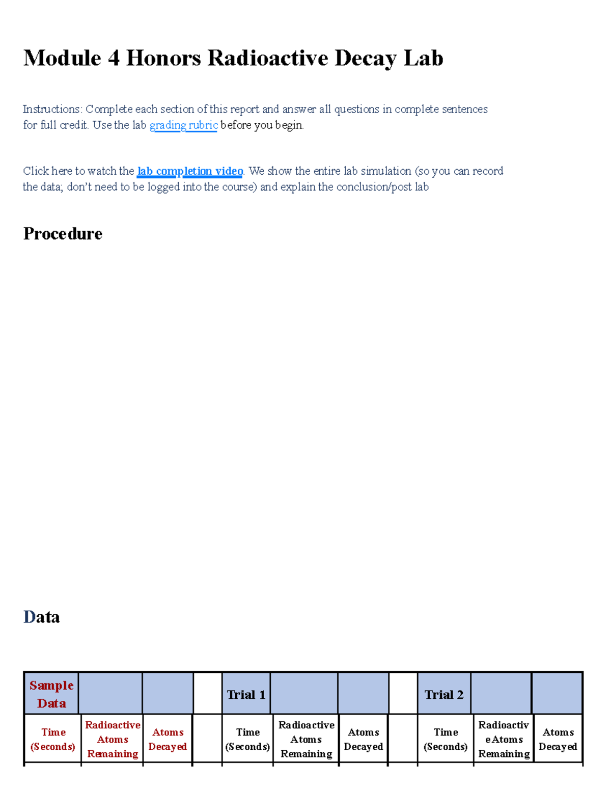 Open 4.06H Radioactive - Module 4 Honors Radioactive Decay Lab ...