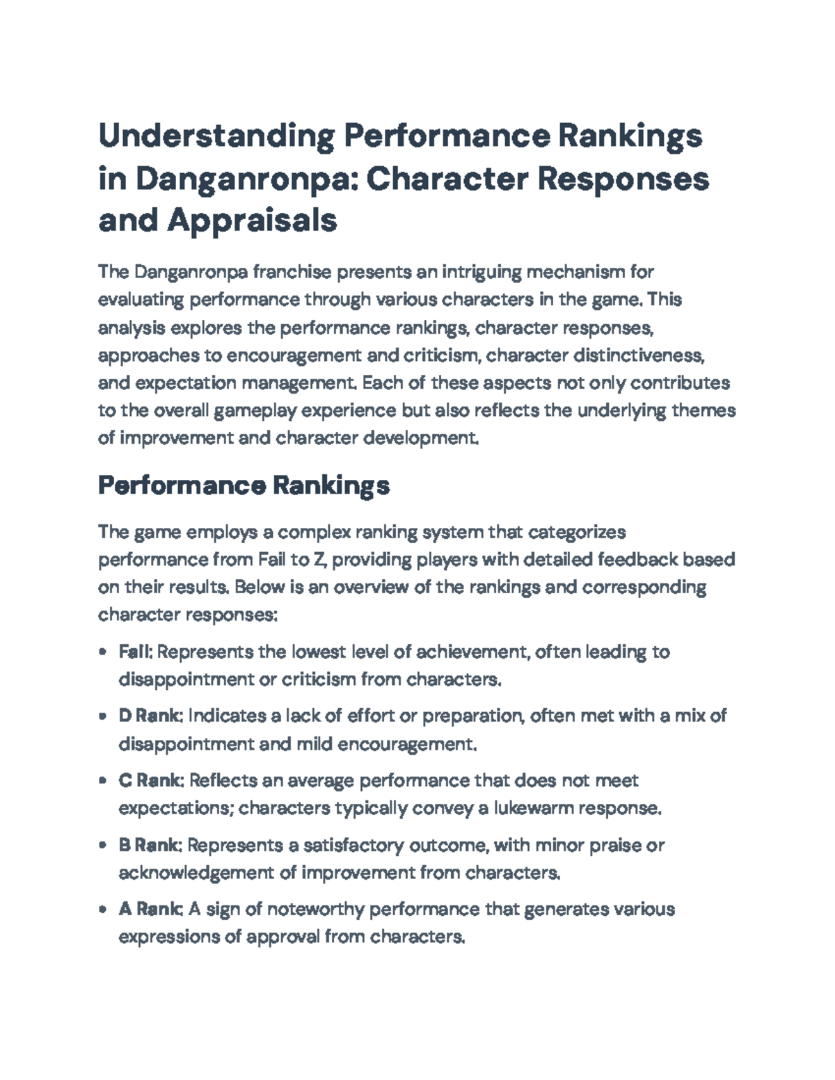 Understanding Performance Rankings in Danganronpa: Character Feedback ...