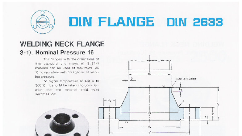 DIN 2633 PN16 Welding Neck Flange Specifications and Dimensions - Studocu