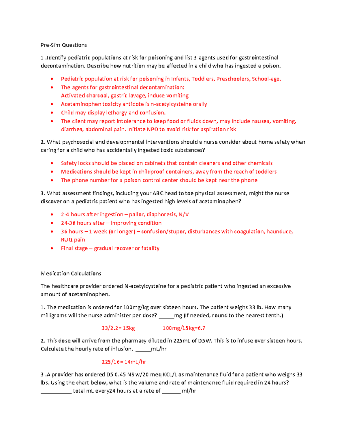 Pediatric Poisoning: Week 1 Simulation Questions & Medication ...
