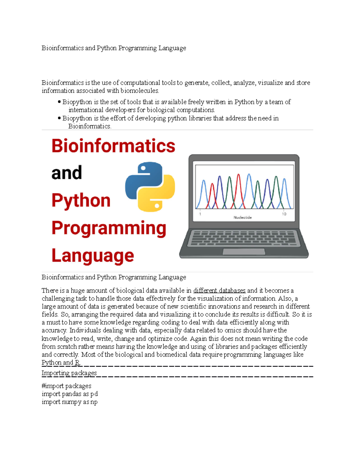 Bioinformatics and Python Programming Language - Bioinformatics and Python Programming Language ...