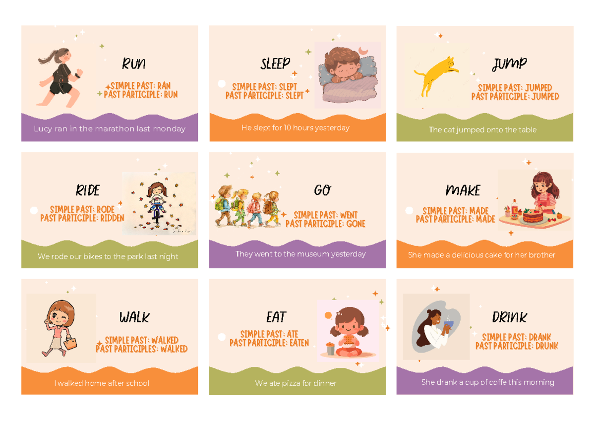 Flashcards pt1 - JUMP Lucy ran in the marathon last monday We rode our ...