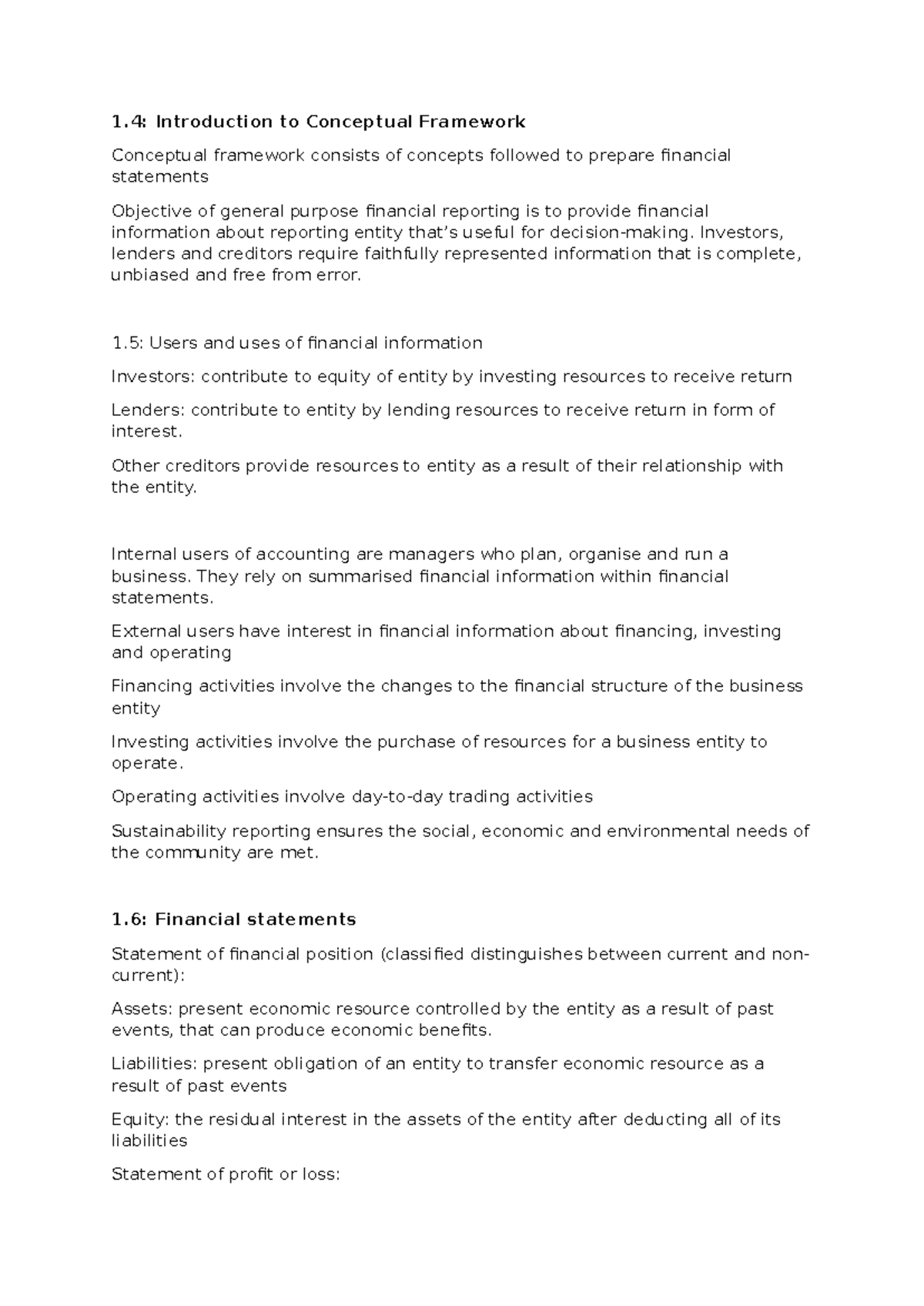1.4: Intro to Conceptual Framework & Financial Reporting (ACC101) - Studocu
