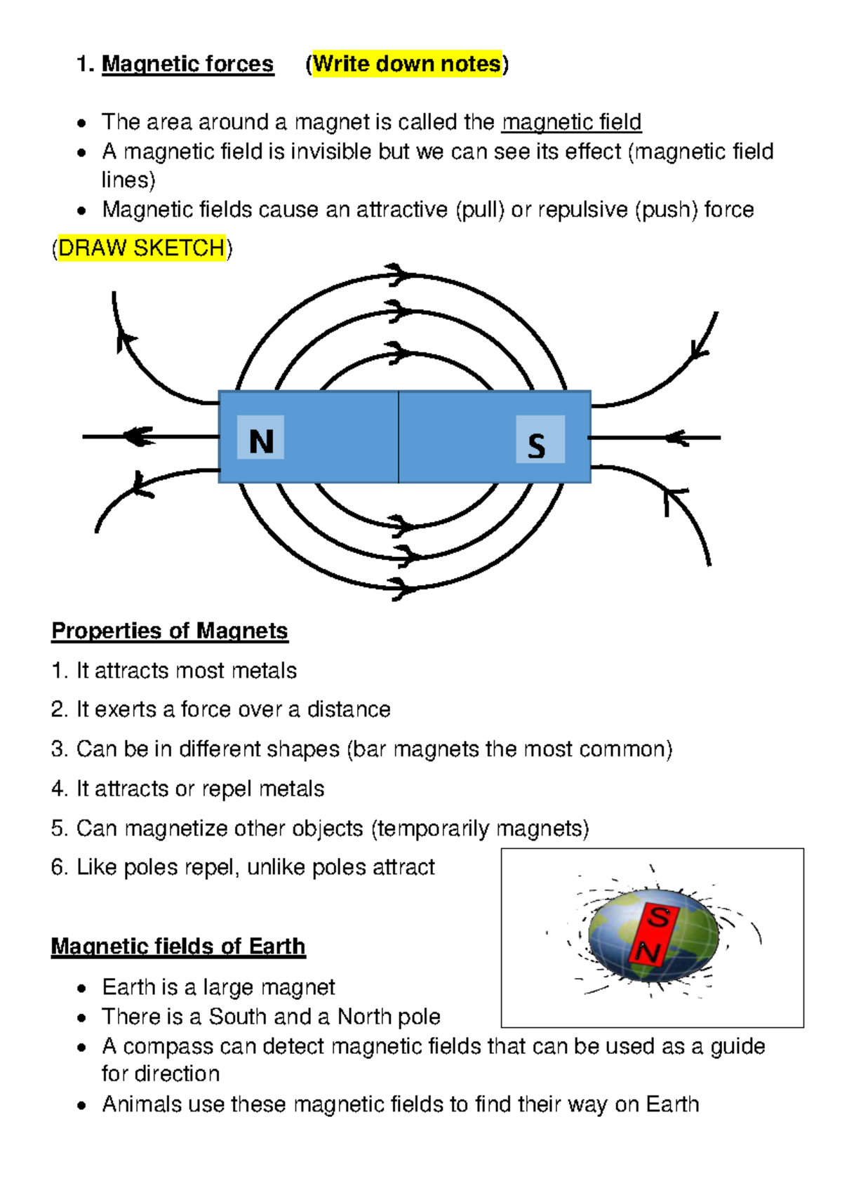 Gr 9 NS Lesson 3 - Magnetic and Electrostatic Forces Notes - Studocu