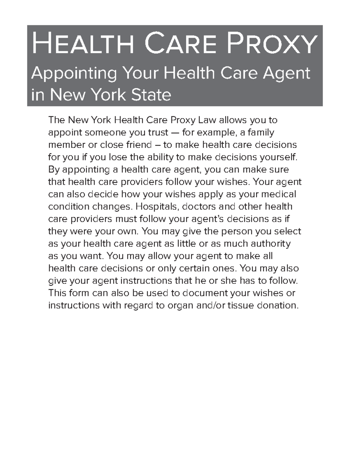 Health Care Proxy Forms - Health Care Proxy Appointing Your Health Care ...