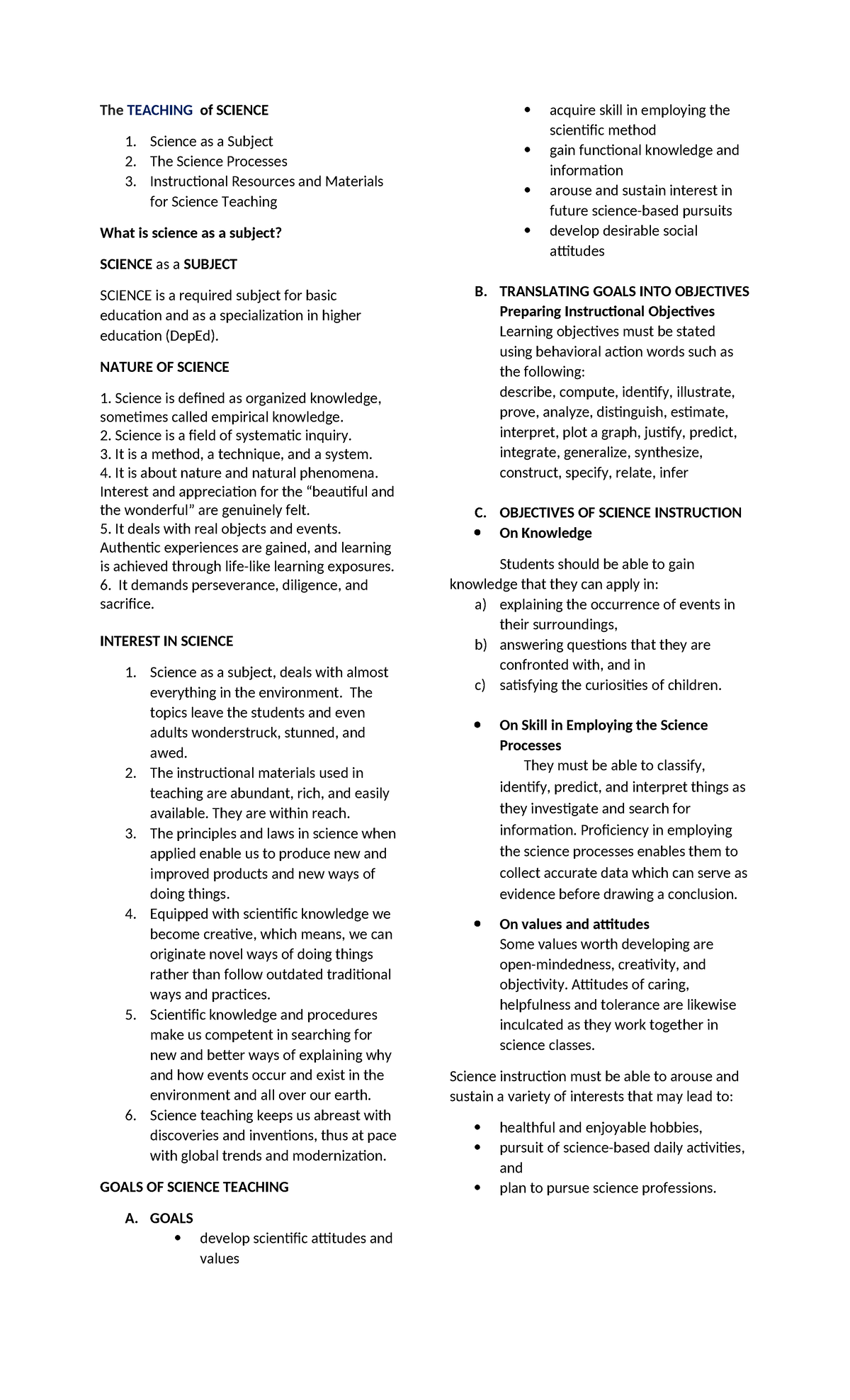 Teaching Science: A Comprehensive Reviewer (EDUC 101) - Studocu