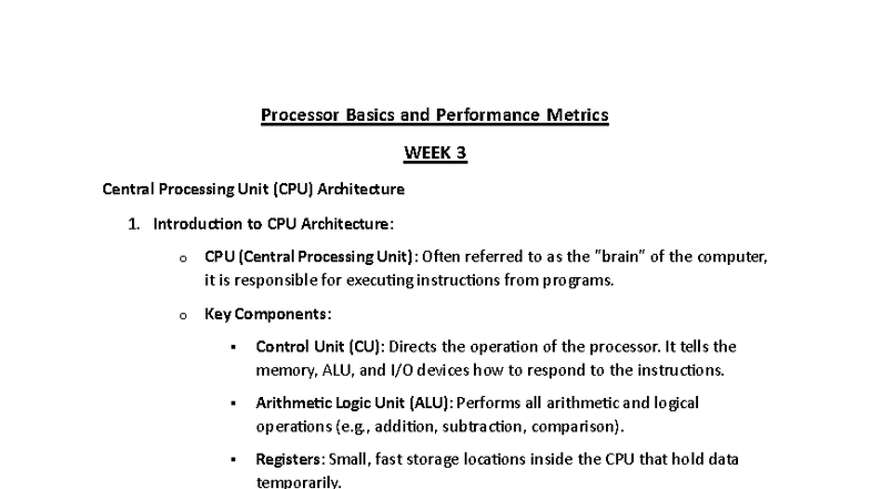 Computer Architecture WEEK 3: CPU Basics & Performance Metrics - Studocu
