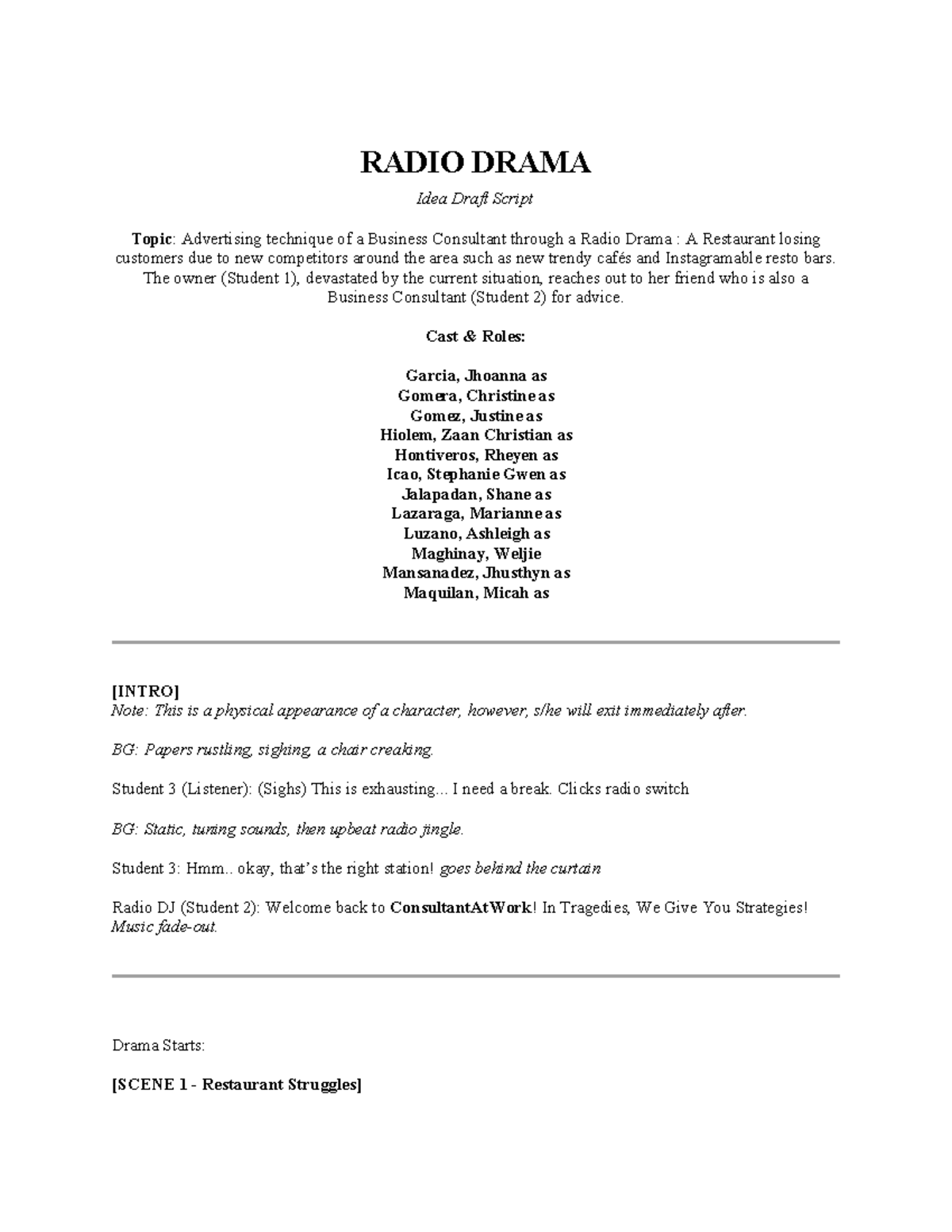 RADIO DRAMA Script: Reviving a Restaurant's Identity through Consulting ...