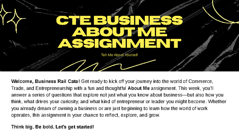 CTE Business 101: About Me Assignment Overview - Studocu