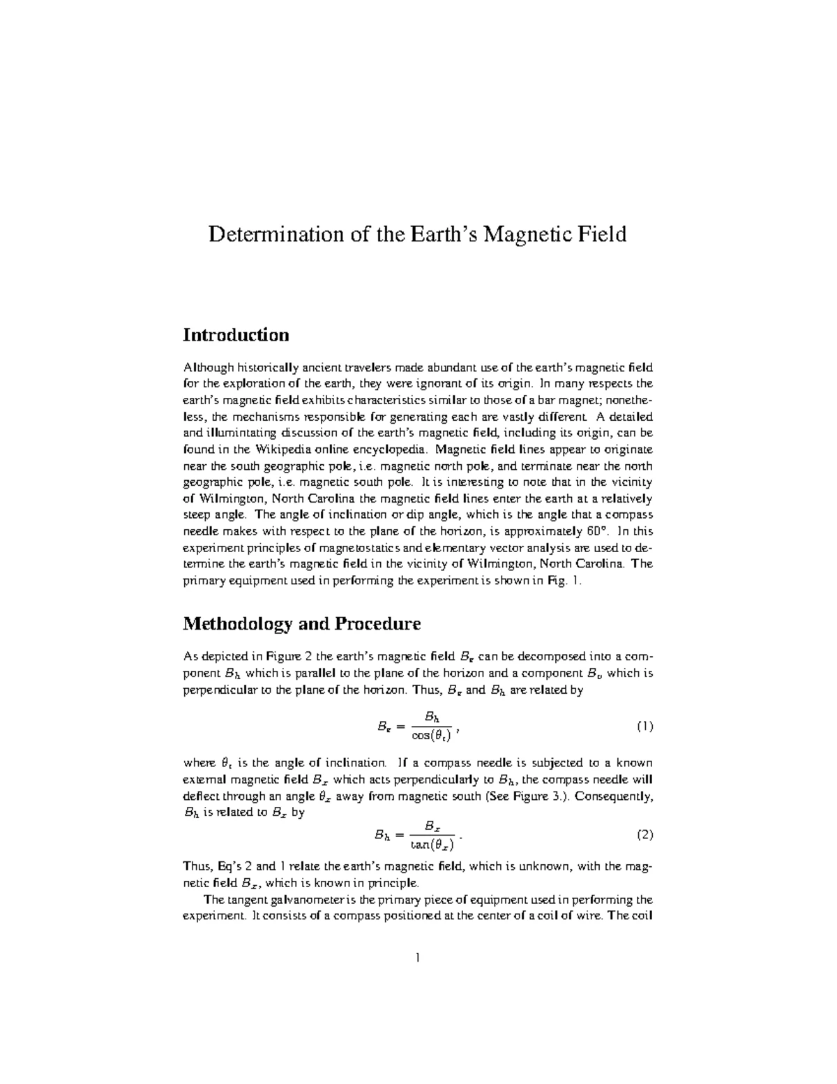 Earth mag - Practical physics - IE The Earth 's Magnetic Field 1 ...