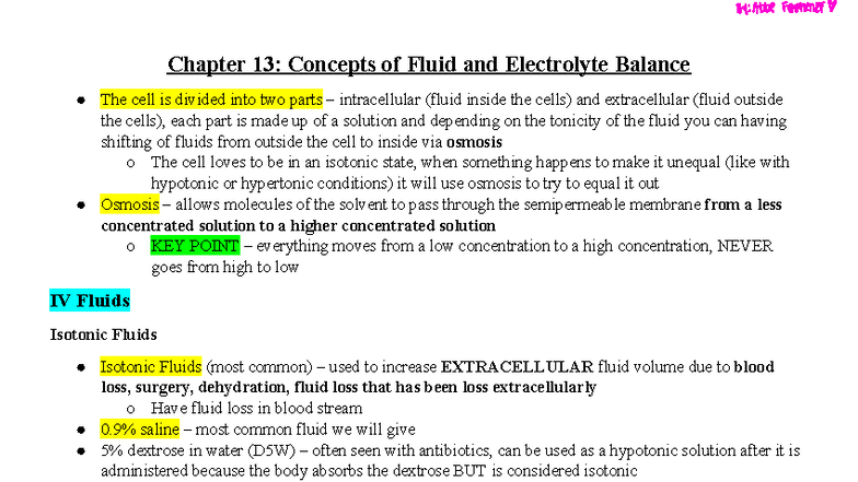 Chapter 13 - AH2 Study Guide: Fluid & Electrolyte Balance Concepts ...