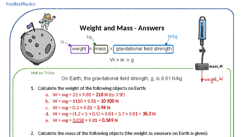 Mass and Weight Worksheet Answers for Physics (FradleyPhysics) - Studocu