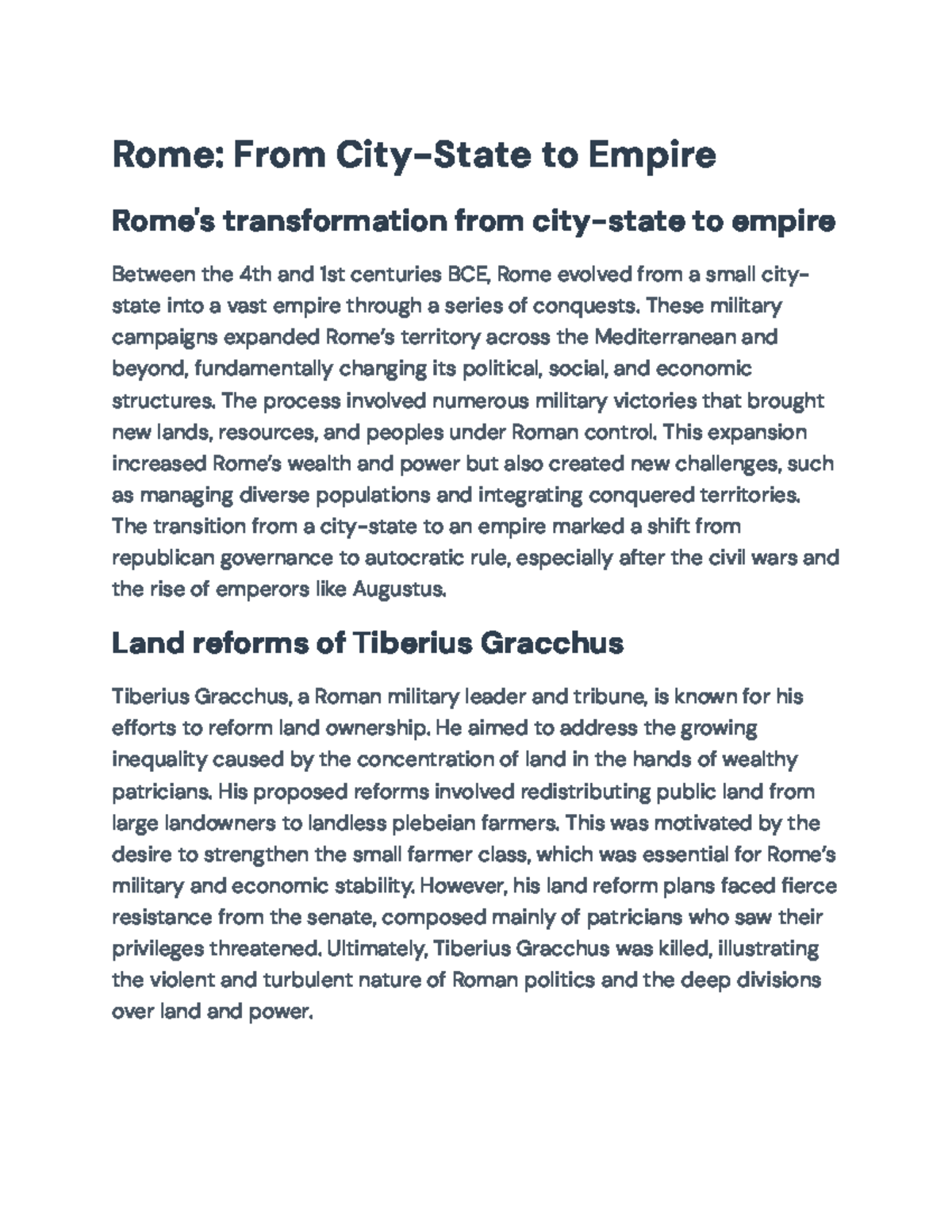 Roman Evolution: From City-State to Empire and Its Consequences (HIST ...