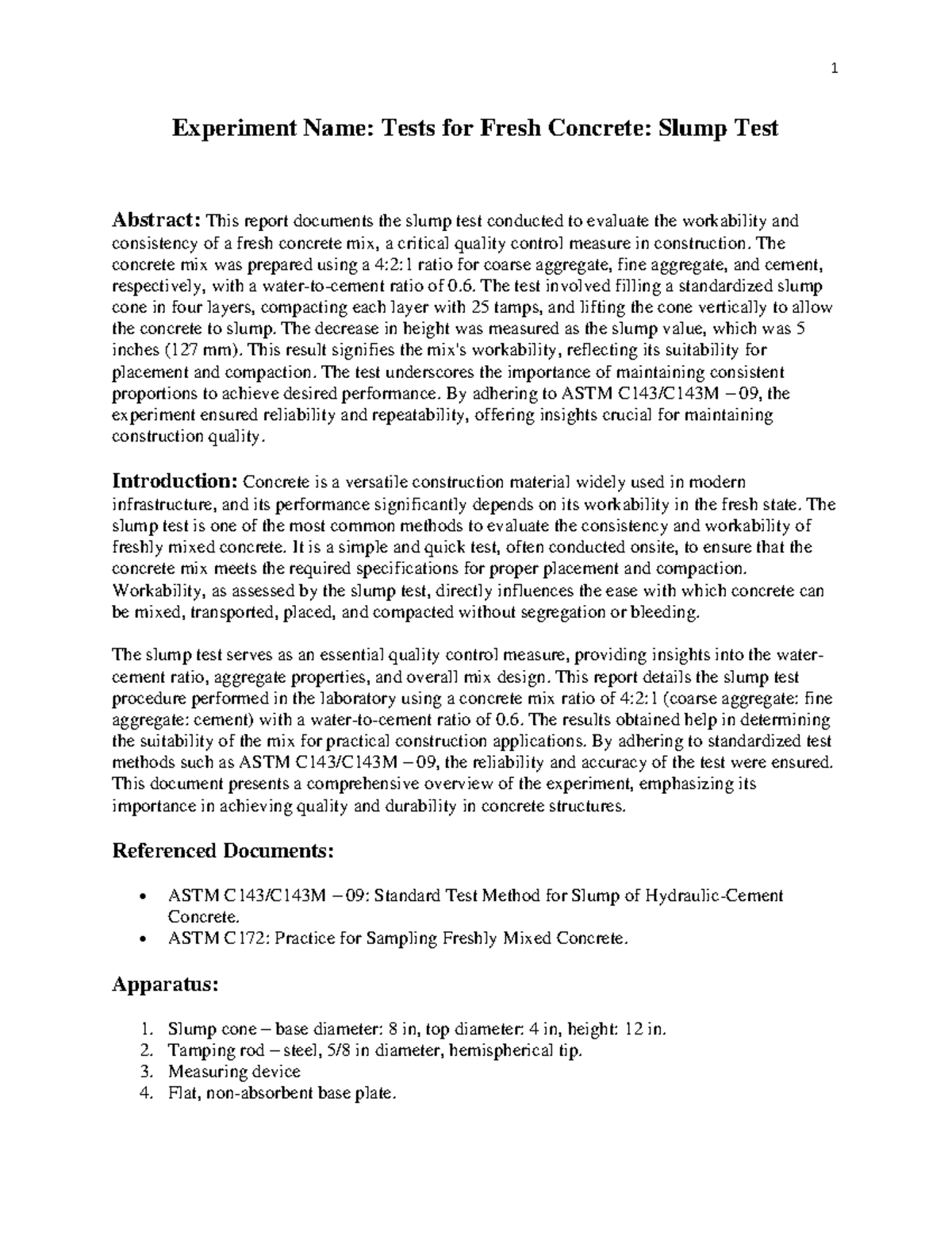 Slump Test Lab Report: Evaluating Fresh Concrete Workability - Studocu