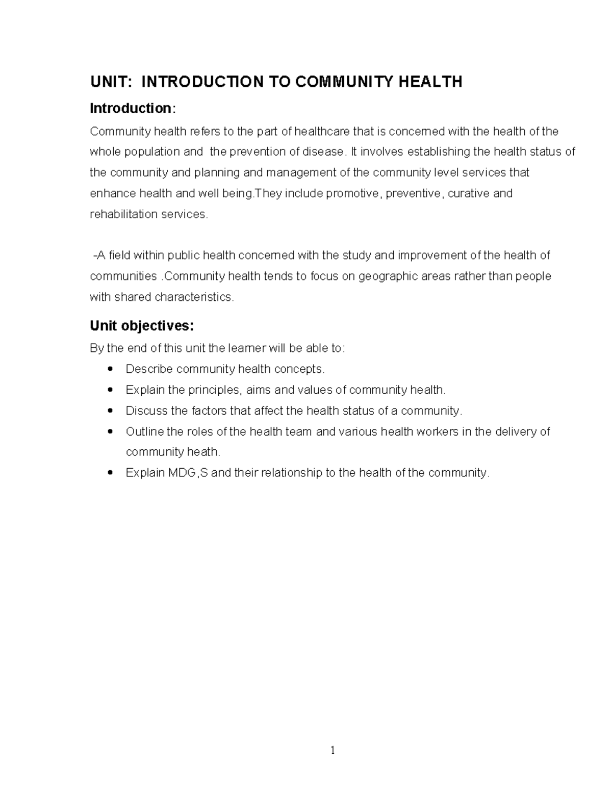 Community Health Module (CHM): Introduction to Community Health - Studocu