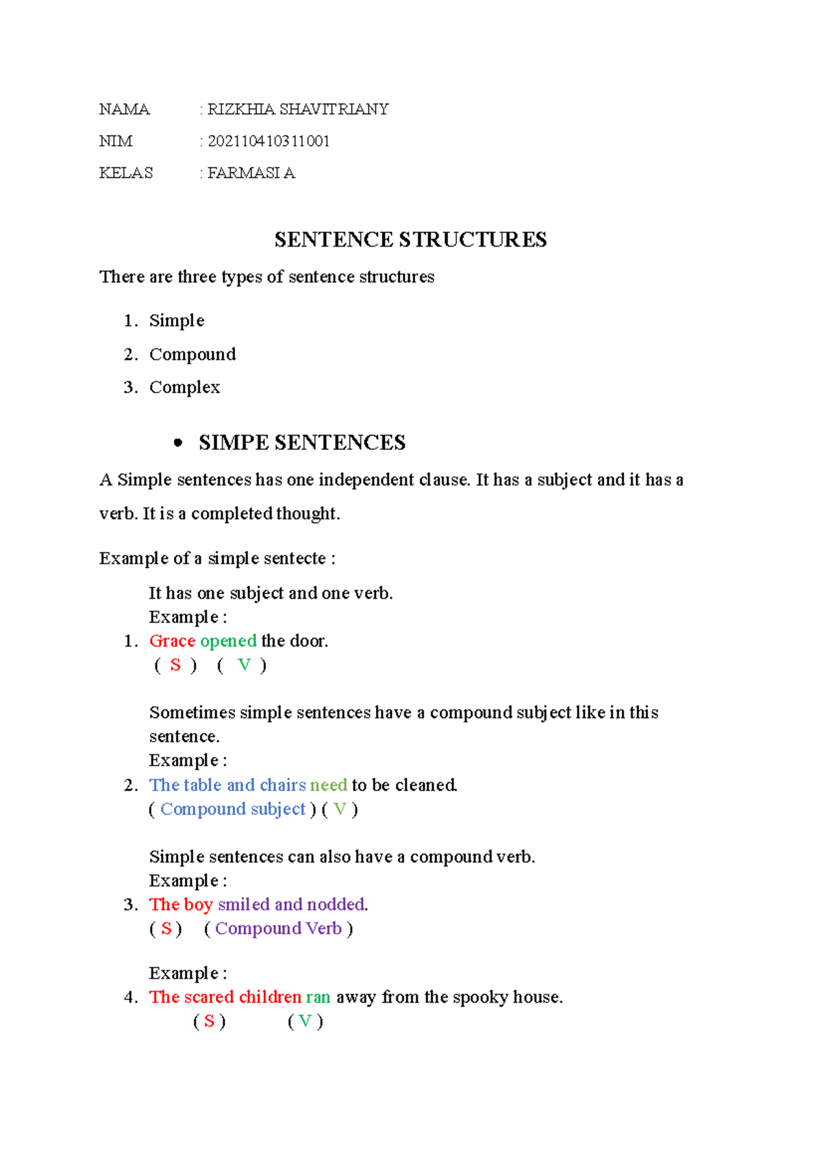 SENTENCE STRUCTURES Overview - FARMASI A Class Notes - Studocu