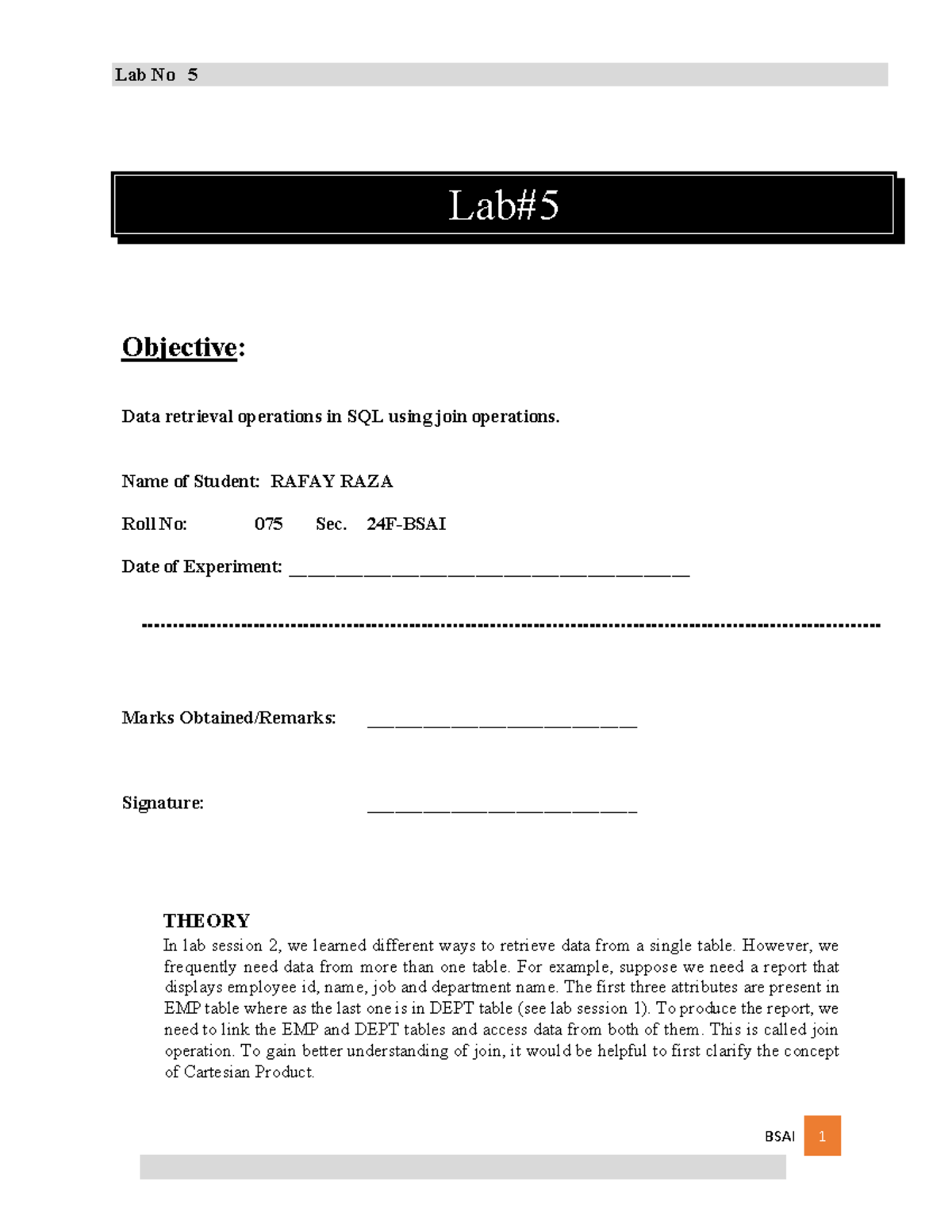Lab 5: SQL Data Retrieval & Join Operations - BSAI 1 - Studocu