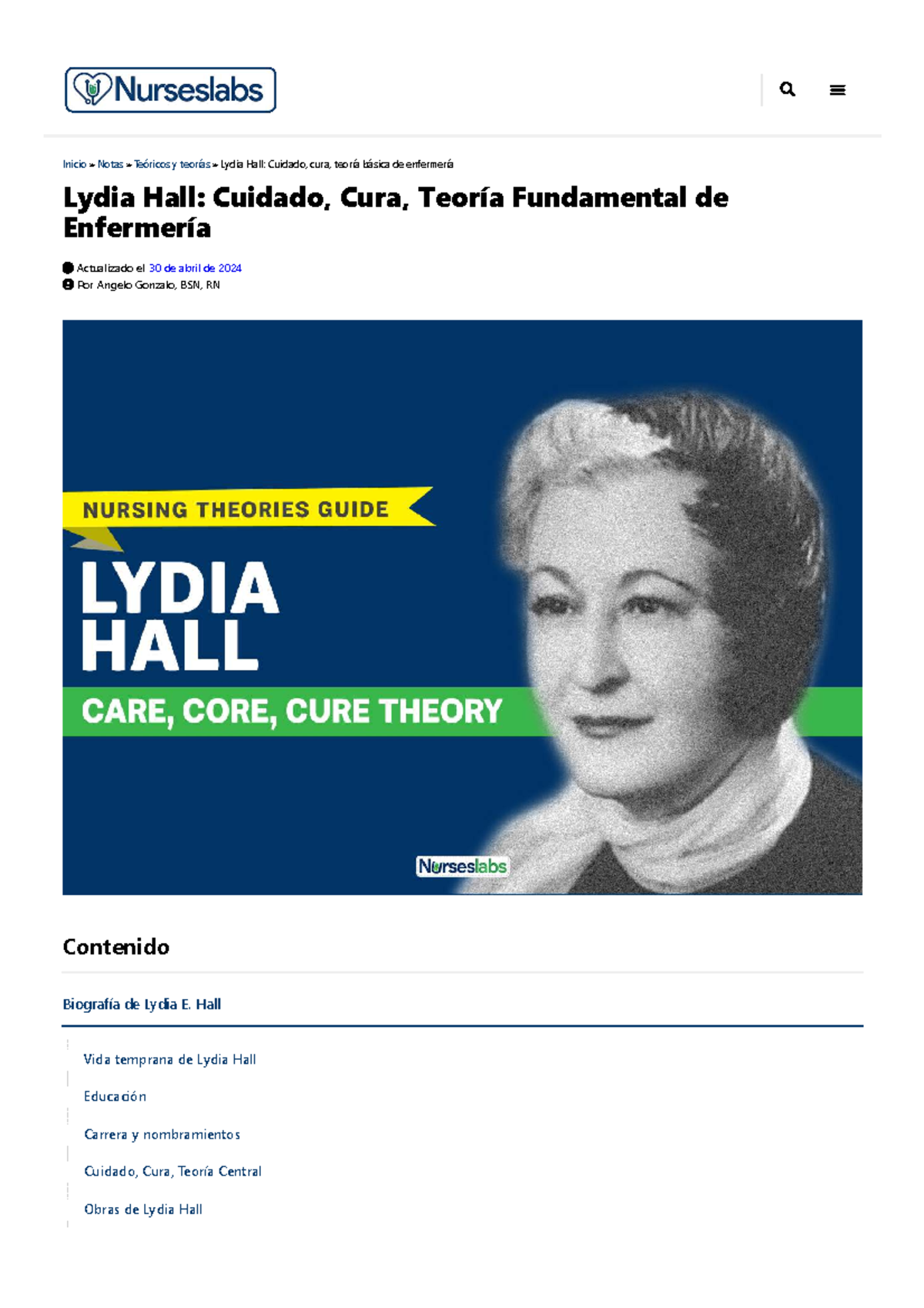 Lydia Hall: Cuidado, Cura y Teoría Fundamental de Enfermería - Studocu