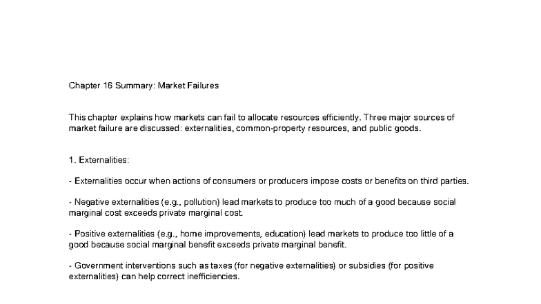 Chapter 16 Summary: Understanding Market Failures - Studocu
