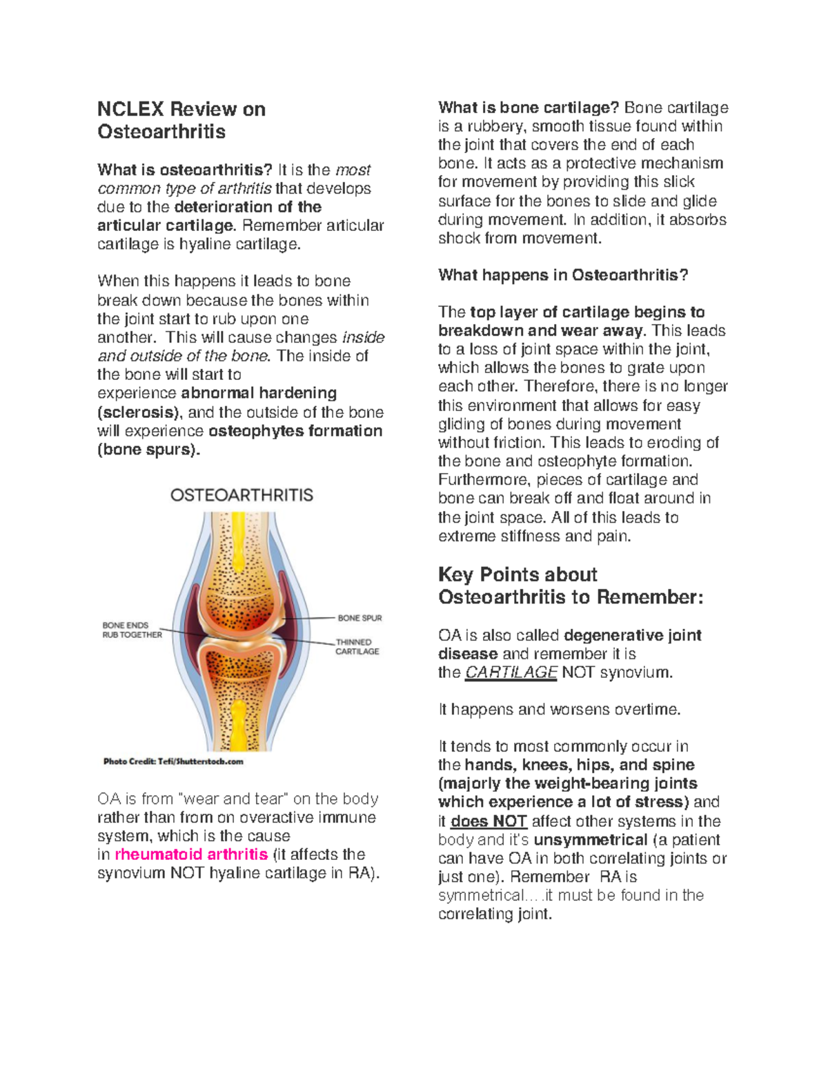 NCLEX Review: Osteoarthritis Overview and Key Points - Studocu