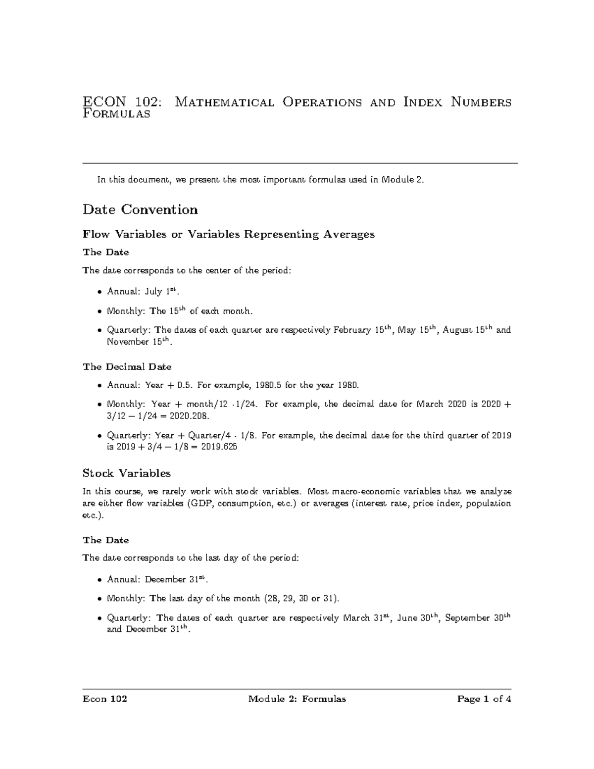 Formulas of Mathematical operations and index numbers, module 2 Econ ...
