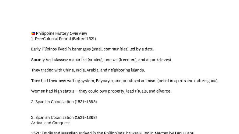 Philippine History Overview: Pre-Colonial & Spanish Era (HIST 101 ...