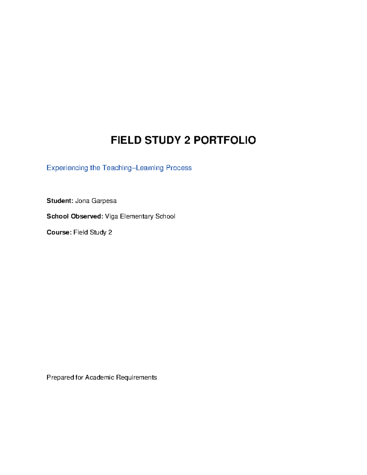 Field Study 2 Portfolio: Observations at Viga Elementary School - Studocu