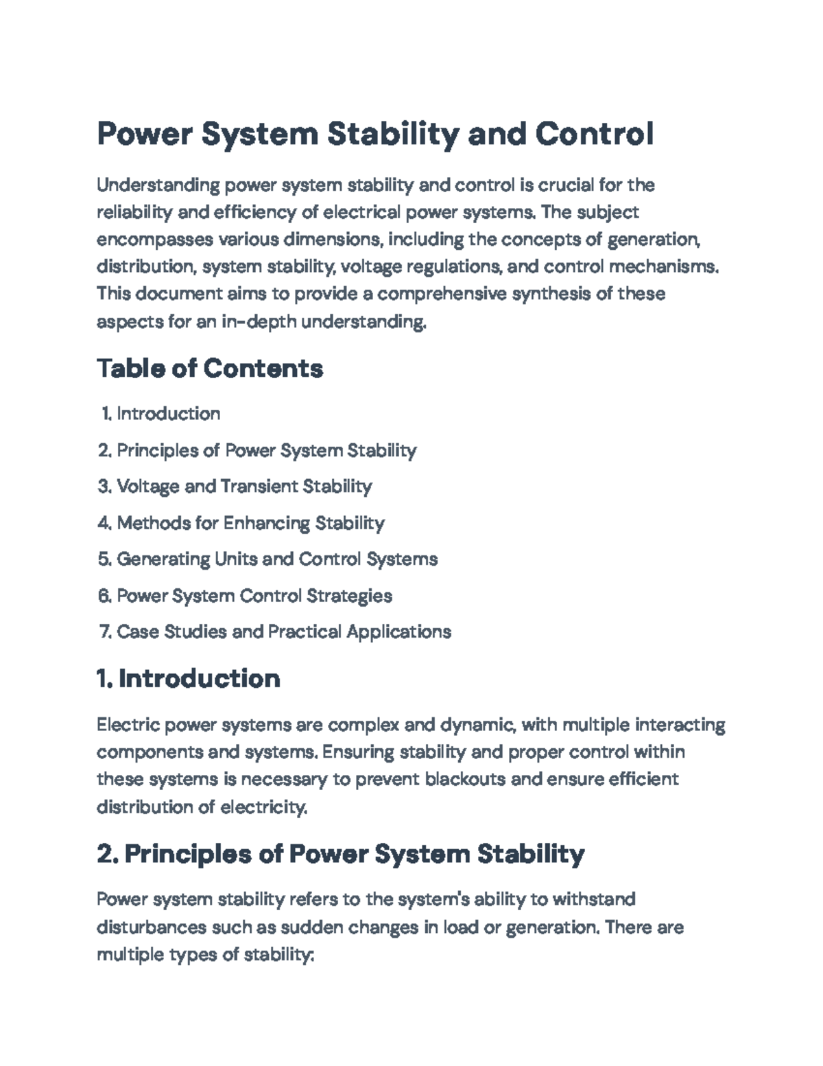Power System Stability and Control: Key Concepts and Strategies - Power ...