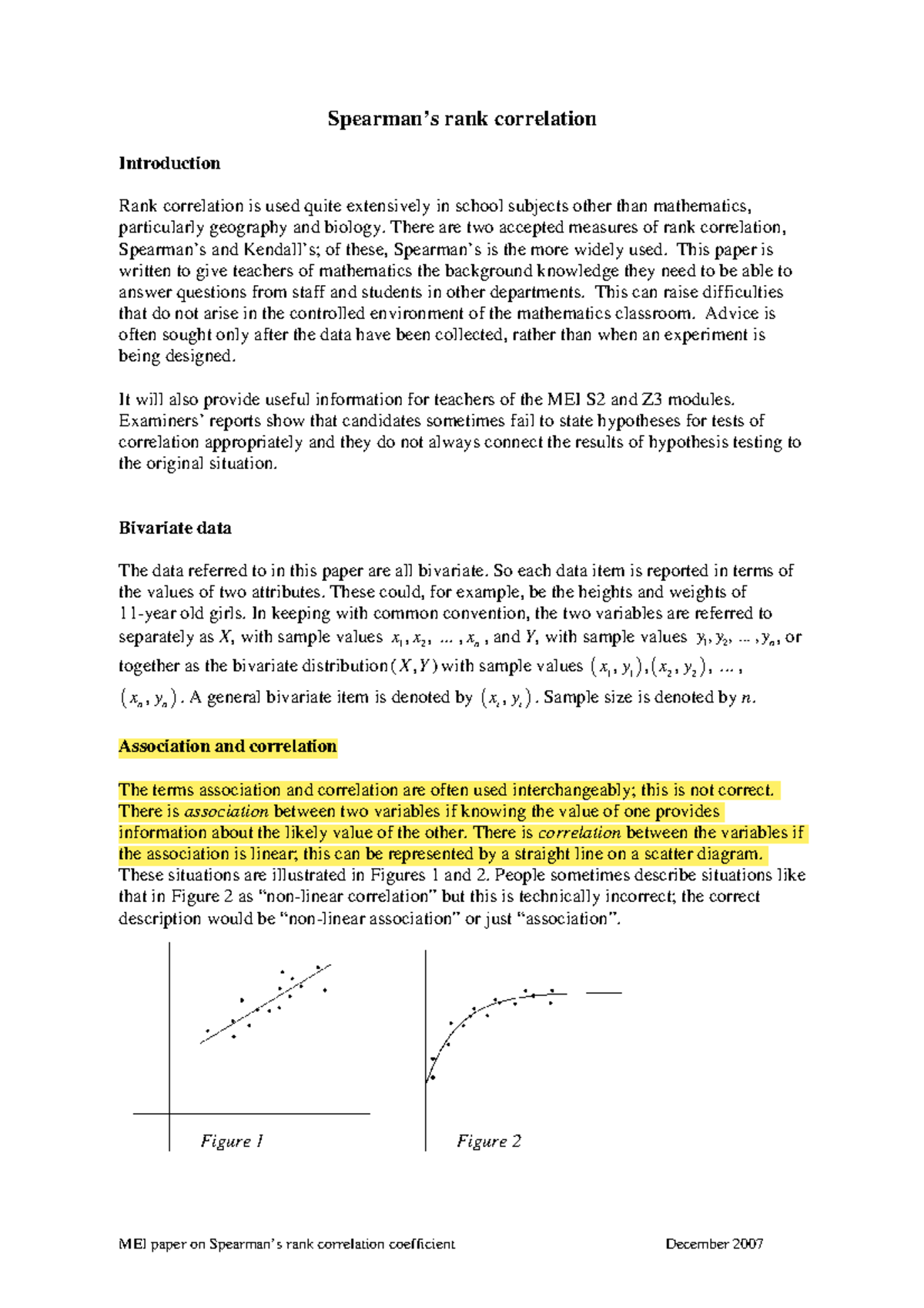PMCC & Spearman's Rank Correlation: Comprehensive Notes for MEI S2/Z3 ...