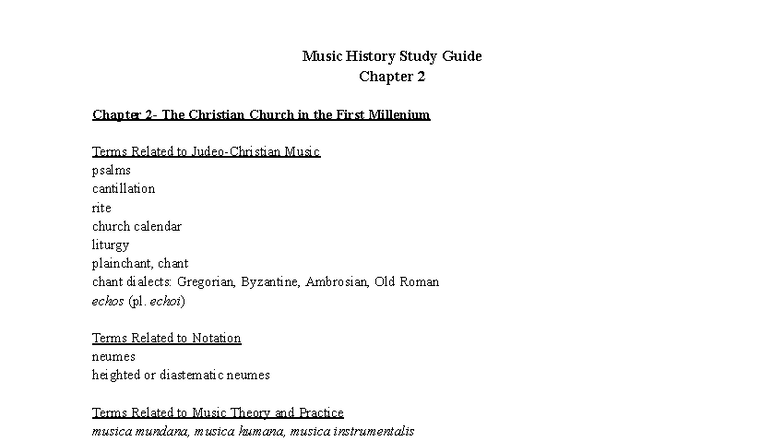 Ch 2 Study Guide - Music History Study Guide Chapter 2 Chapter 2- The ...