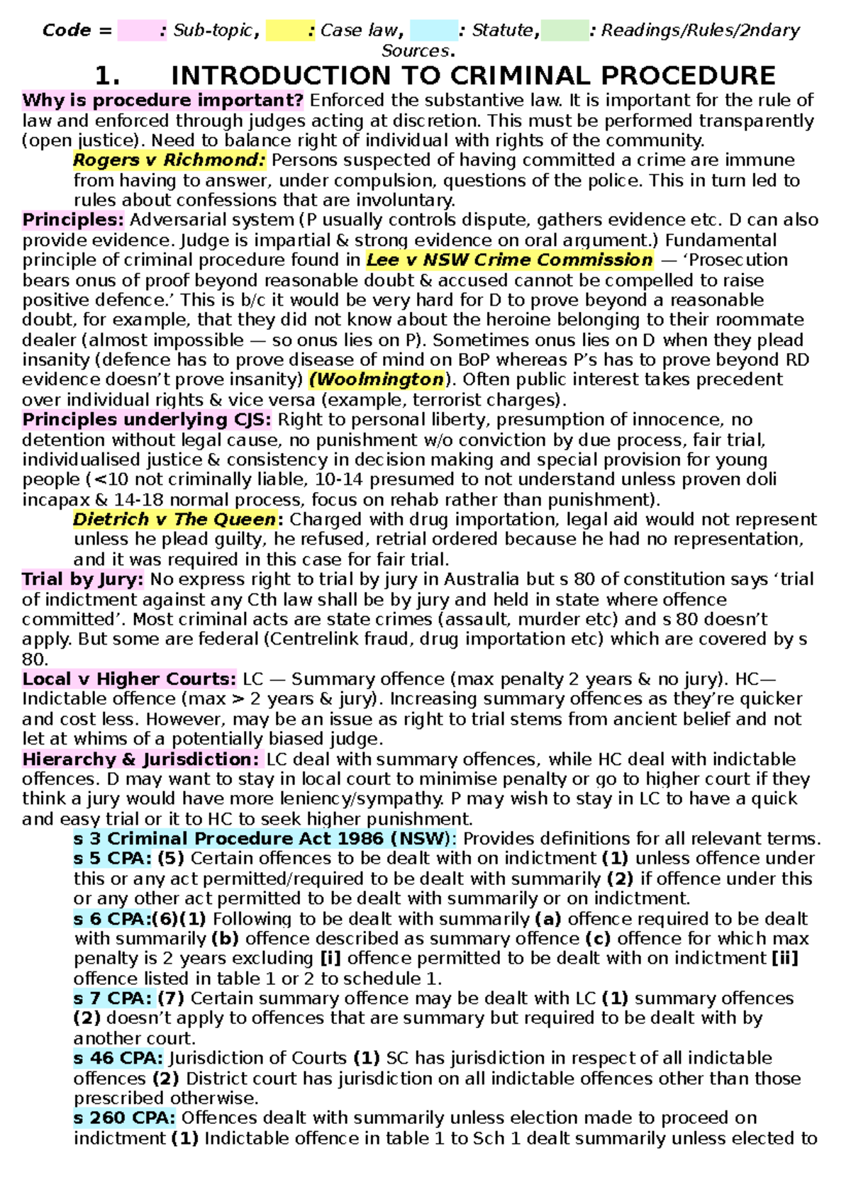 CCP Open Book Exam Notes - Code = : Sub-topic, : Case law, : Statute ...