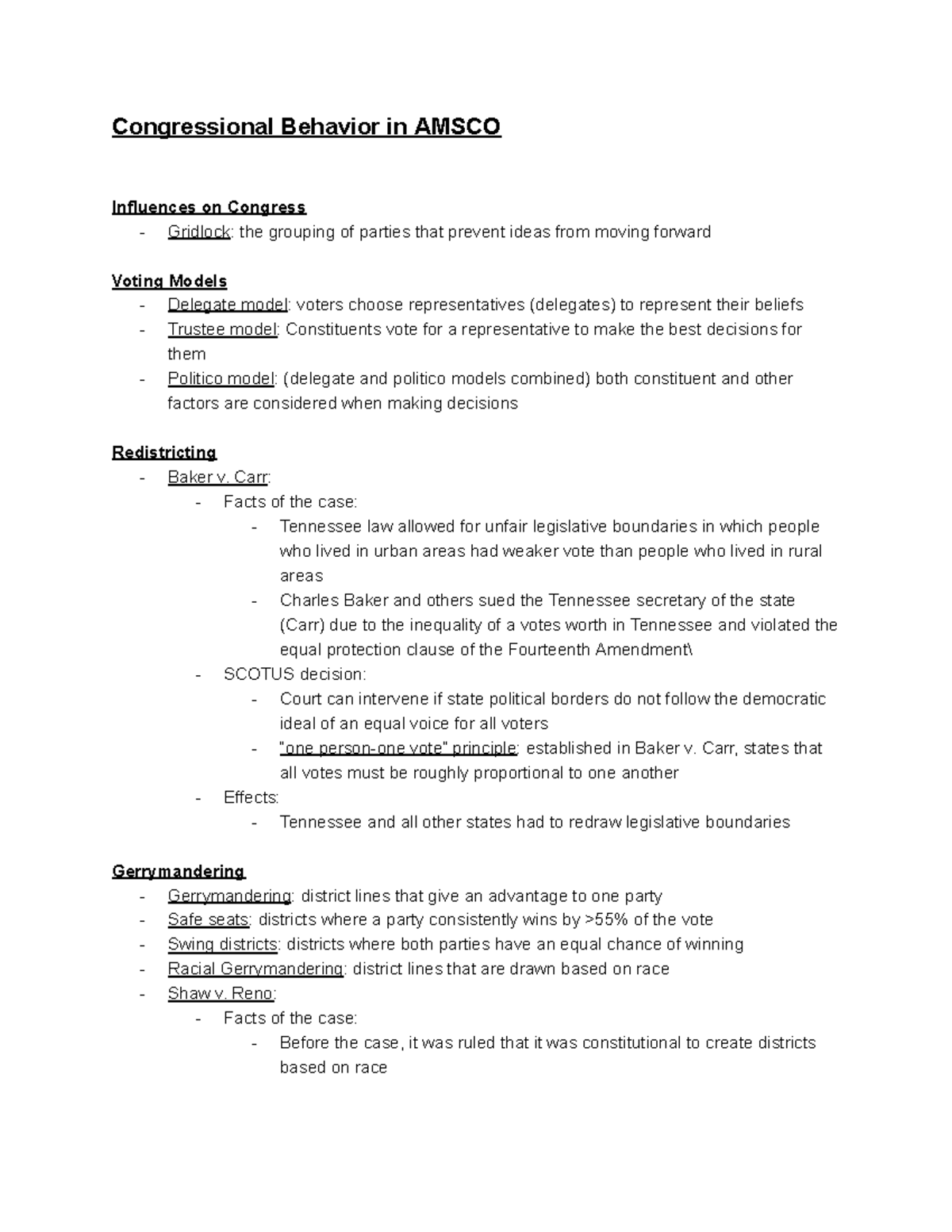Congressional Behavior in AMSCO: Understanding Gridlock and ...
