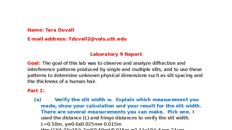Lab 9 Report: Analyzing Diffraction & Interference Patterns - Studocu