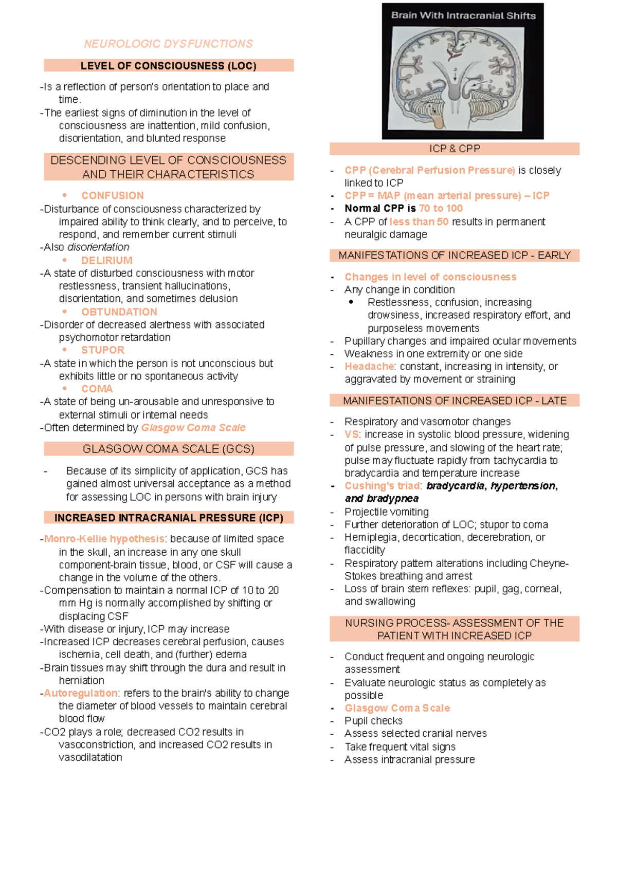 Neurologic Dysfunctions - NEUROLOGIC DYSFUNCTIONS LEVEL OF ...