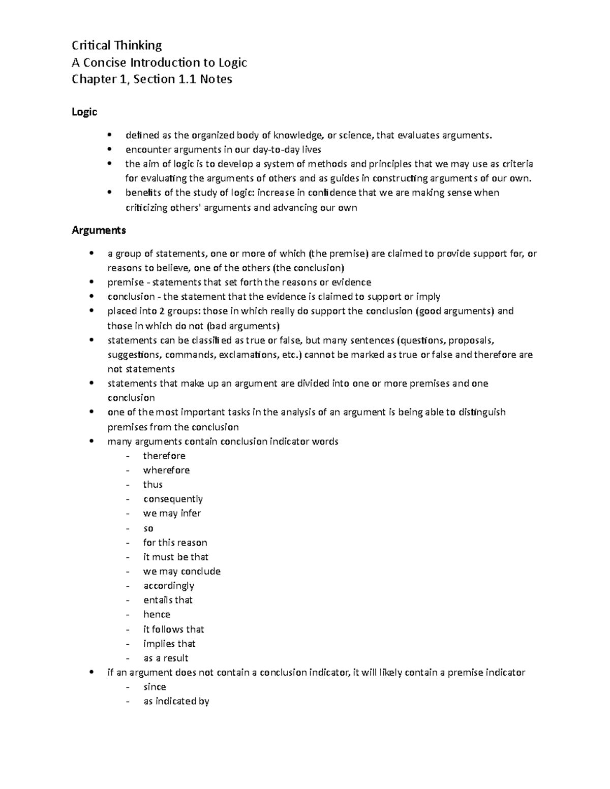Critical Thinking Chapter 1, Section 1 Notes - Critical Thinking A ...