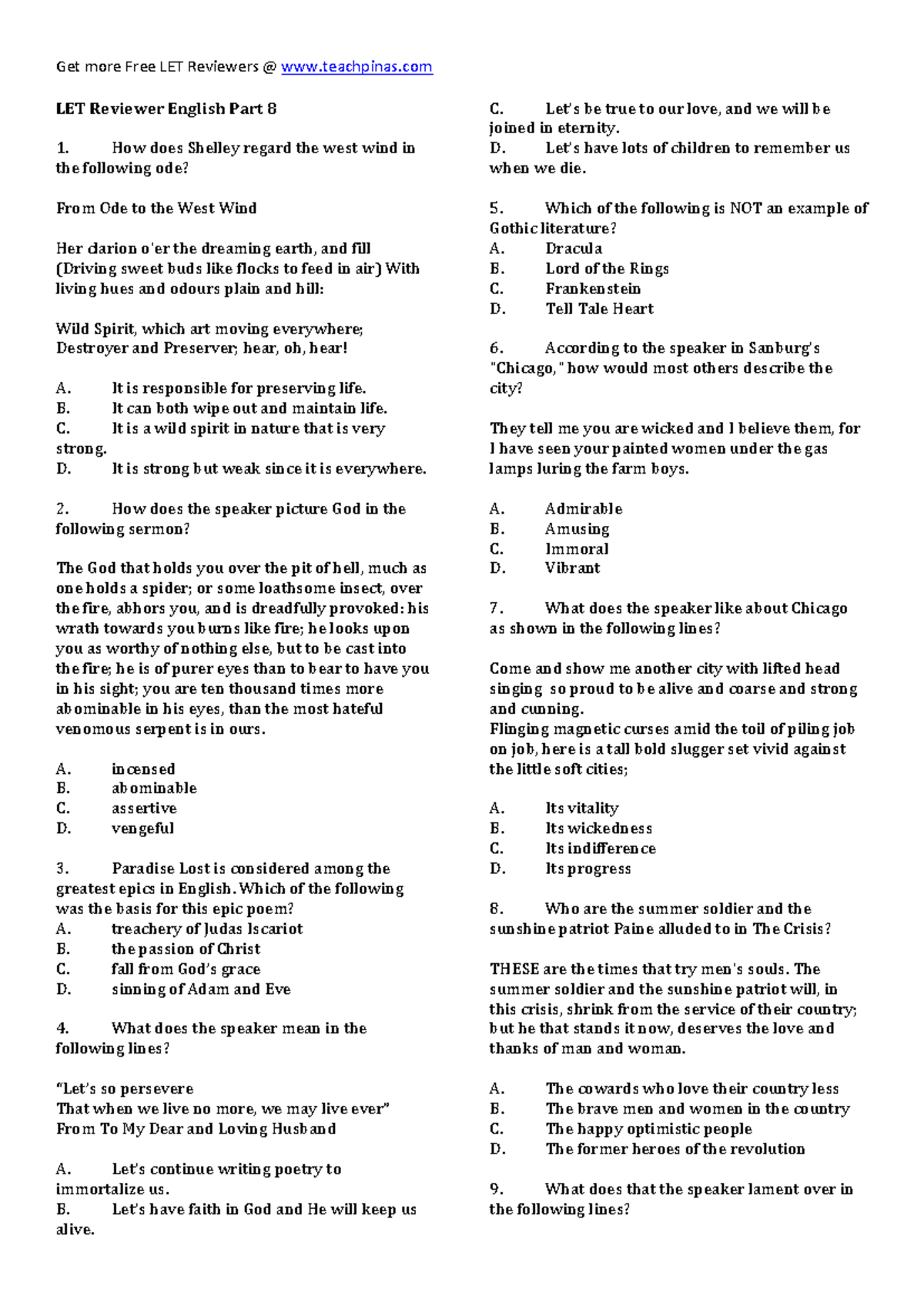 LET Reviewer English Part 8: Key Concepts and Answer Guide - Studocu