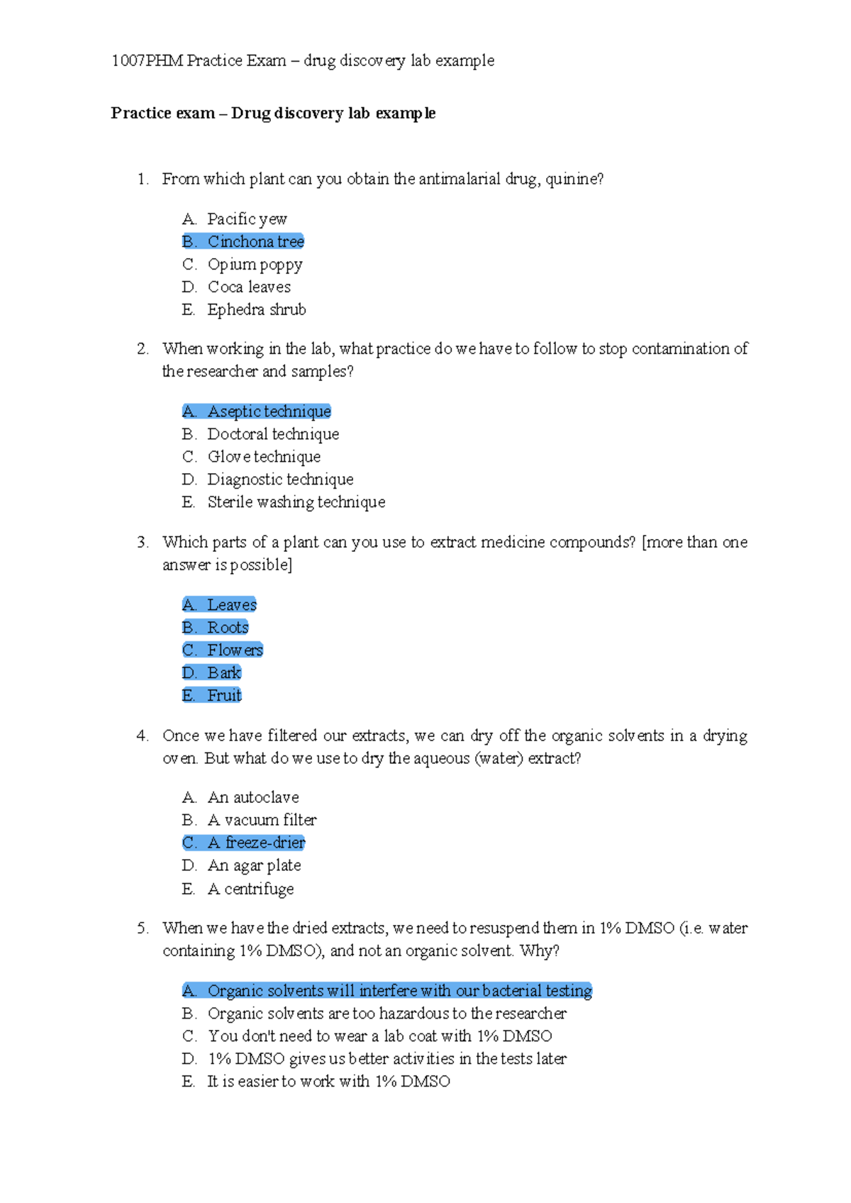 Practice Exam - 1007PHM 2026: Drug Discovery Lab Questions - Studocu