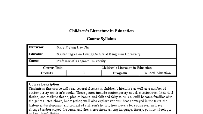 Children's Literature in Education Syllabus (EDU 101) - Studocu