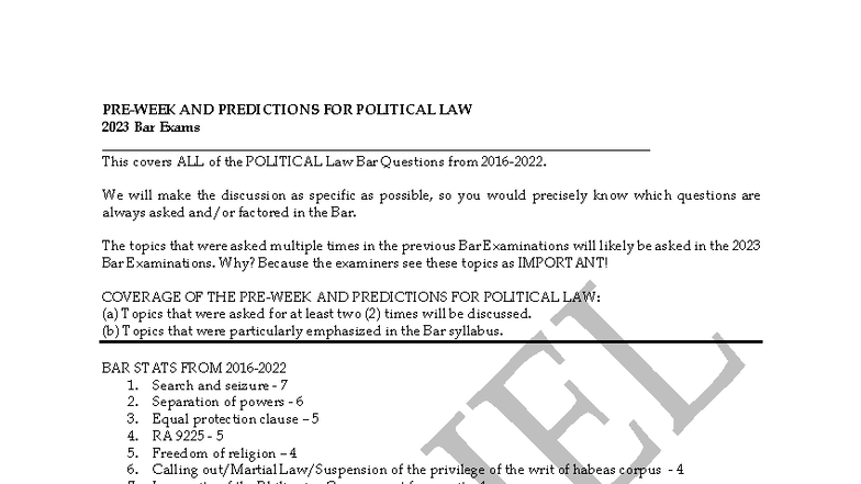 POLI LAW 2023: Key Topics & Predictions for Bar Exam Success - Studocu