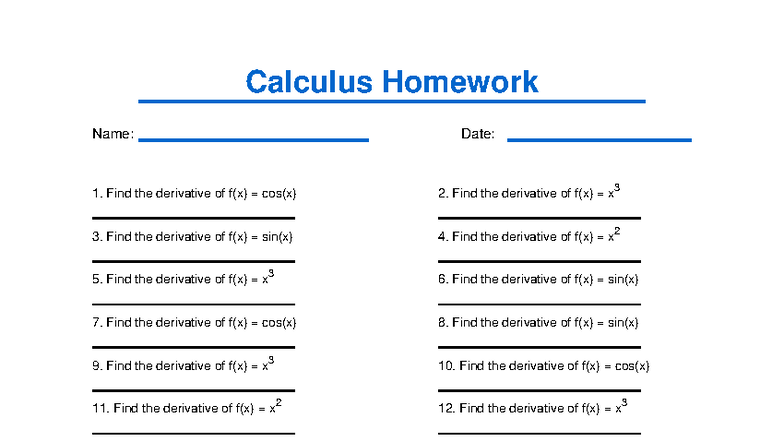 Calculus Homework 9 - Derivatives & Word Problems - Studocu