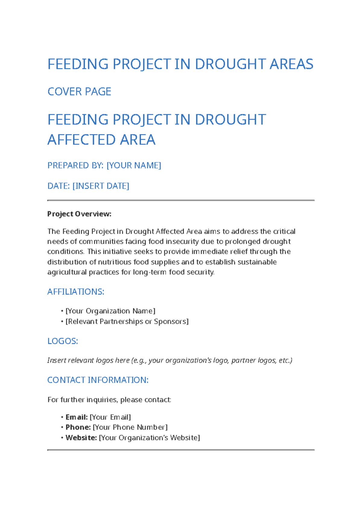 Feeding Project in Drought Areas - COVER PAGE FEEDING PROJECT IN ...