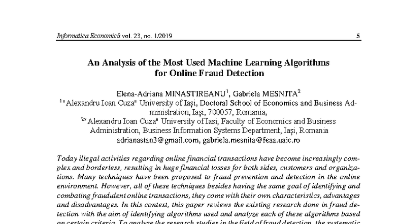 Informatica Economică vol. 23, no. 5: Analysis of Machine Learning ...