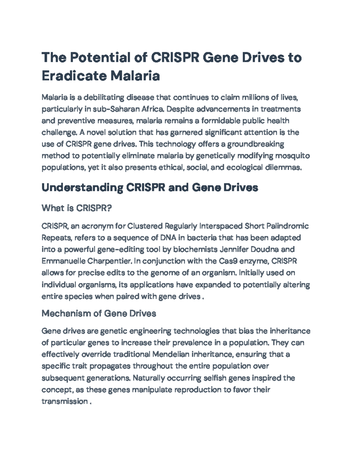 CRISPR Gene Drives in Malaria Eradication: Challenges and Future ...