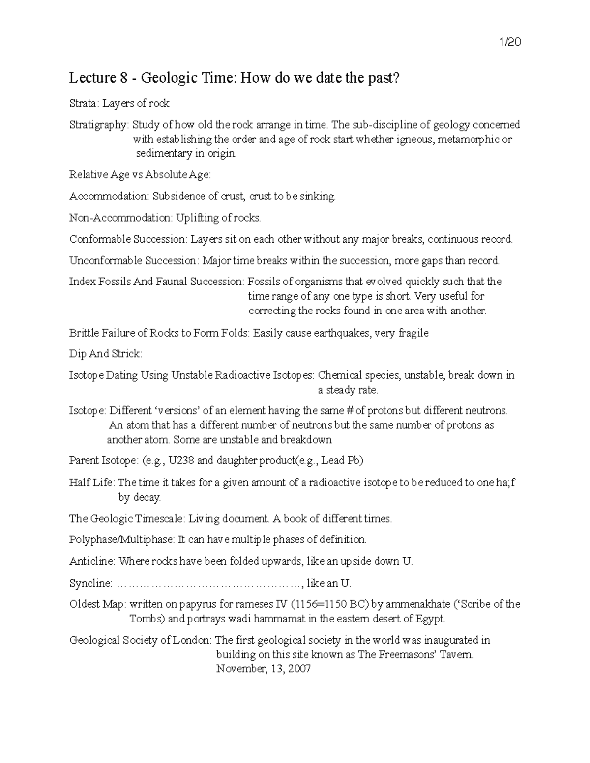 EESA06-8~10 Notes - Lecture 8 - Geologic Time: How do we date the past ...