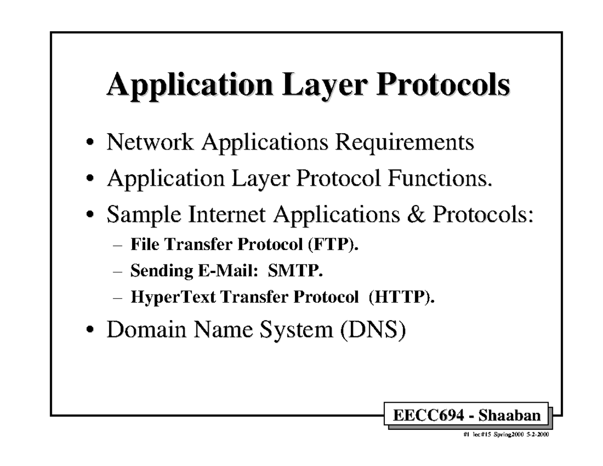 EECC694 Final Exam Notes: Application Layer Protocols Overview - Studocu