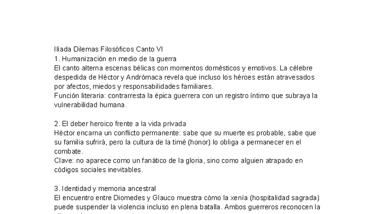 Ilíada: Dilemas Filosóficos en el Canto VI - Humanización y Honor - Studocu