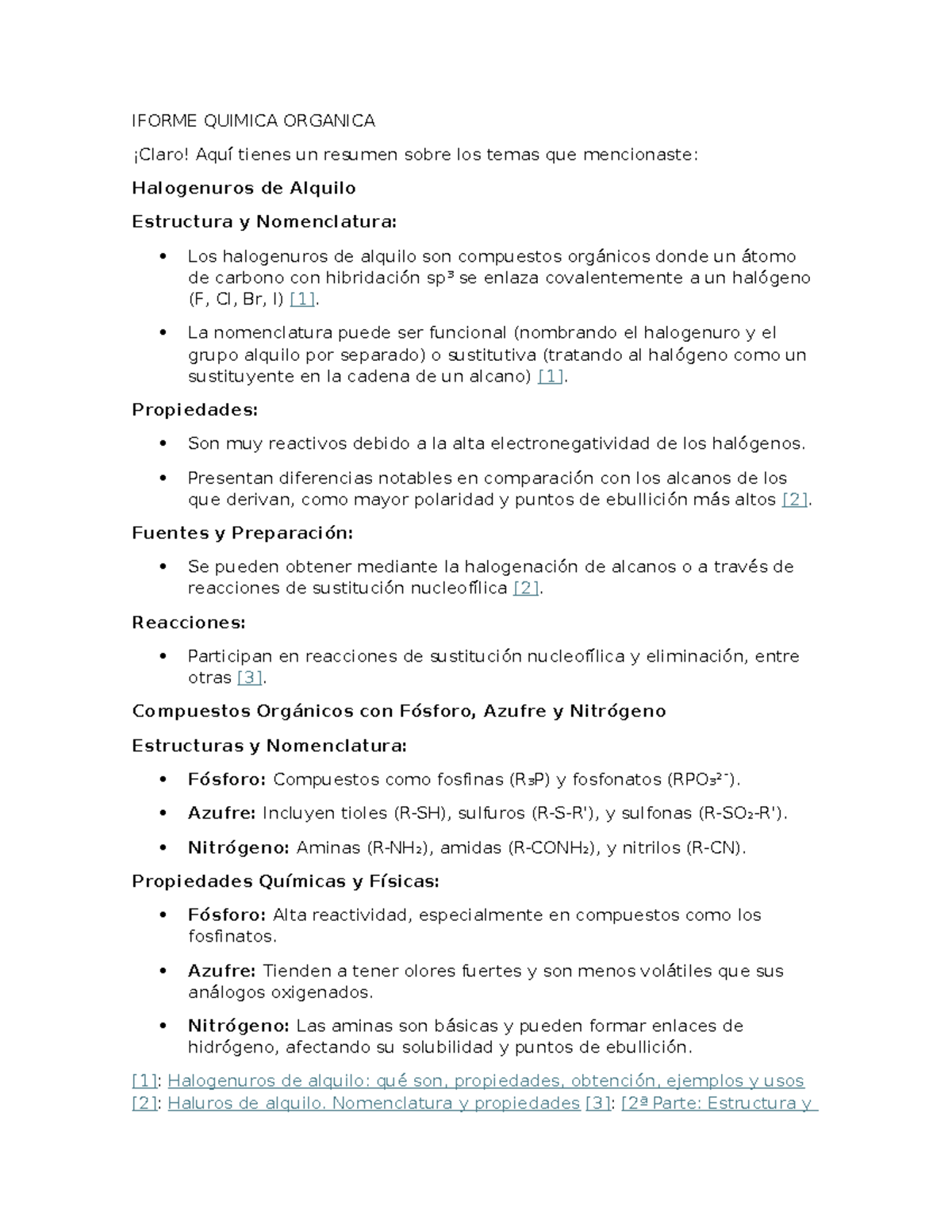 Resumen de Halogenuros de Alquilo y Compuestos Orgánicos - IFORME - Studocu