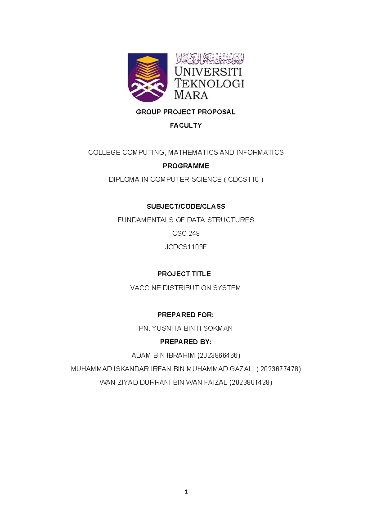 Revised Proposal CSC248 - GROUP PROJECT PROPOSAL FACULTY COLLEGE ...
