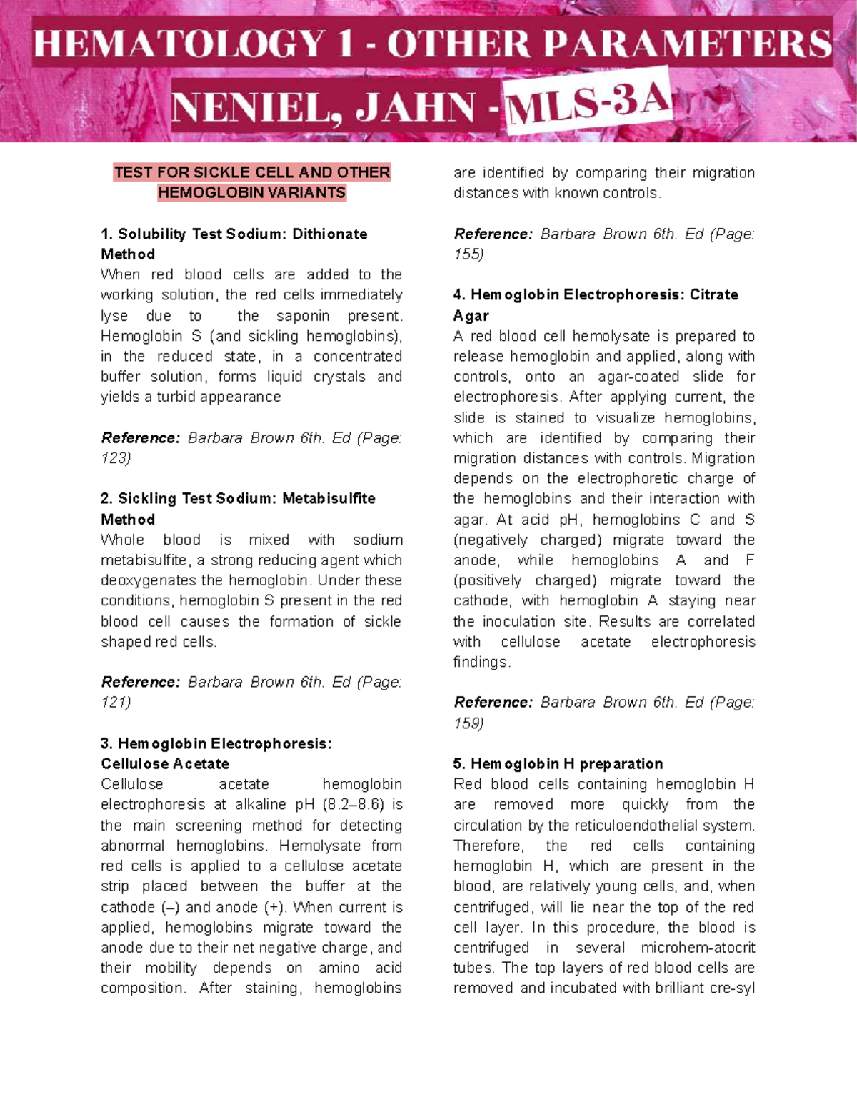 TEST FOR SICKLE CELL & HEMOGLOBIN VARIANTS: Methods & Analysis - Studocu